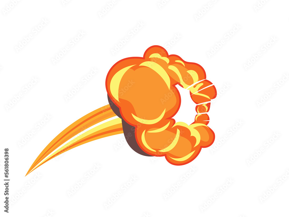 Bomb explosion effect with fire cloud and burning motion trail ...