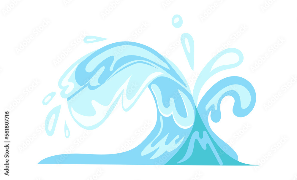Water effect with high wave of ocean or sea, splashes and drops ...