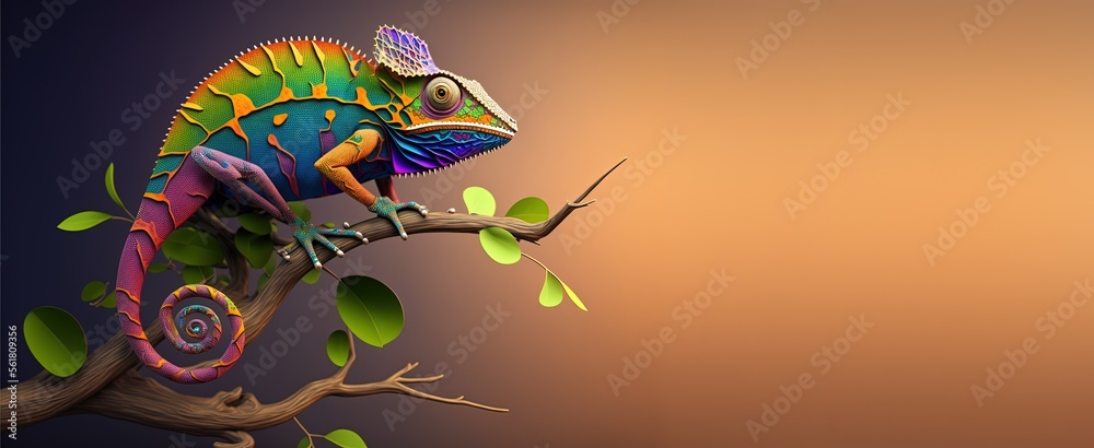 Cute Cartoon Chameleon Banner with Room for Copy (Generative AI) Stock ...