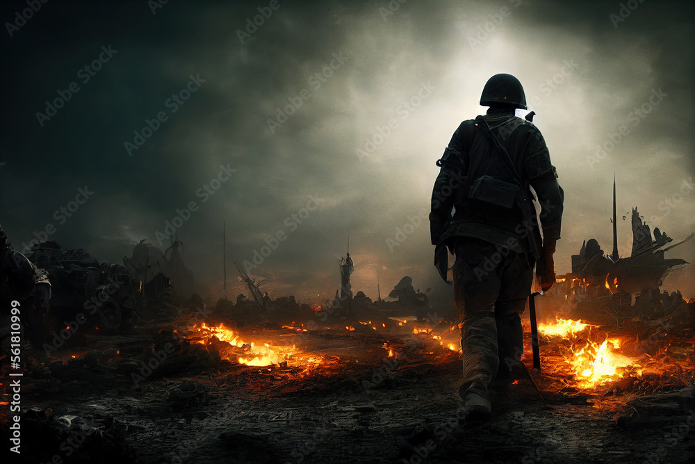 Splendid art of apocalyptic ruined landscape devastated by war ...