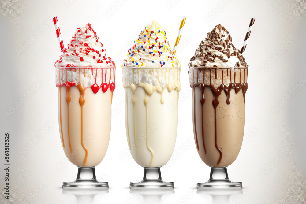 Delicious milkshakes in glasses against a white background. Generative ...
