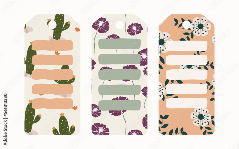 set of labels decorated with flowers. Perfect for packaging, stationery ...