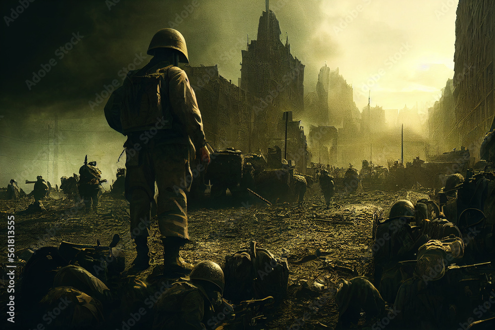 Splendid artwork of apocalyptic ruined city landscape devastating war ...