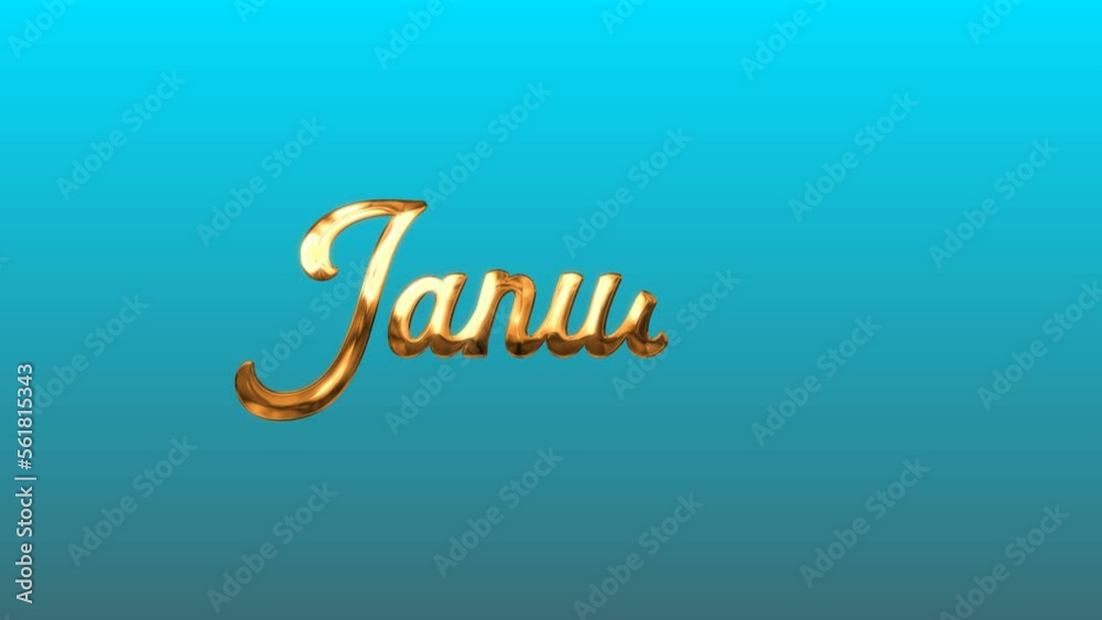 January Handwritten Animated Text gold color with saber effect on black ...
