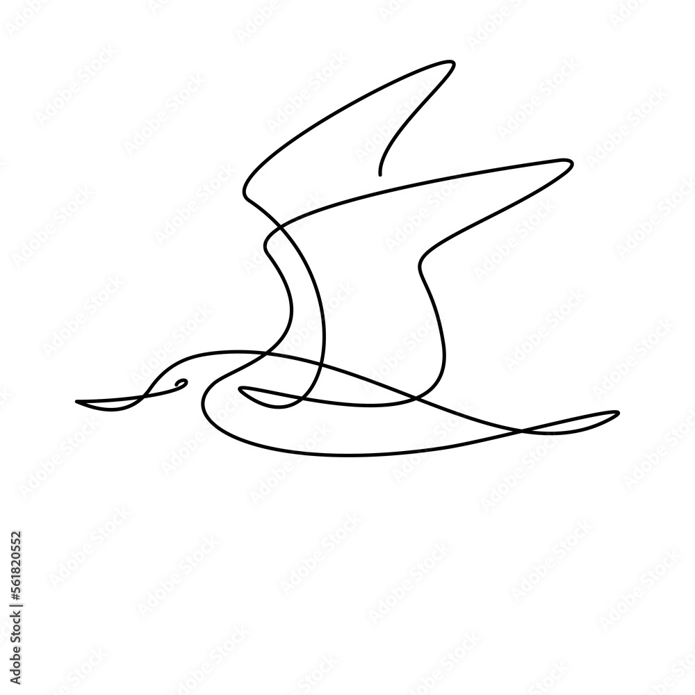 Flying bird in continuous line art drawing style. Abstract bird ...