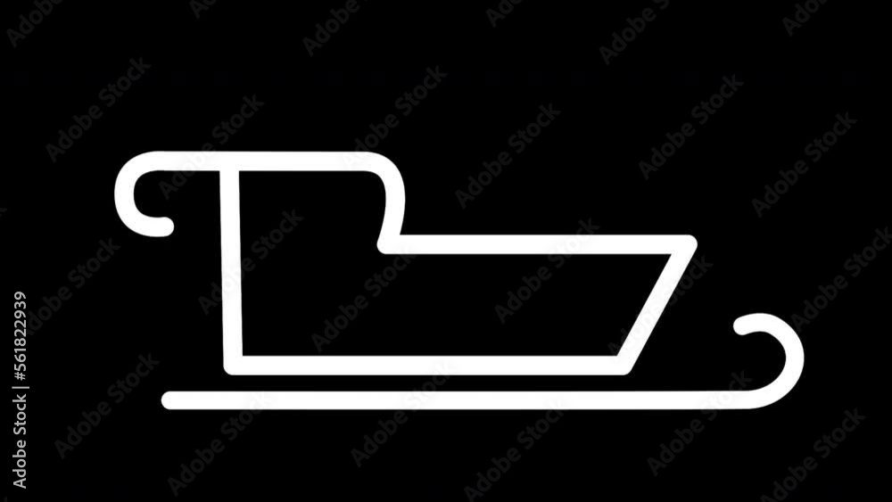 Animated flat Christmas Icon Sledge on black background. White arrow 4k ...