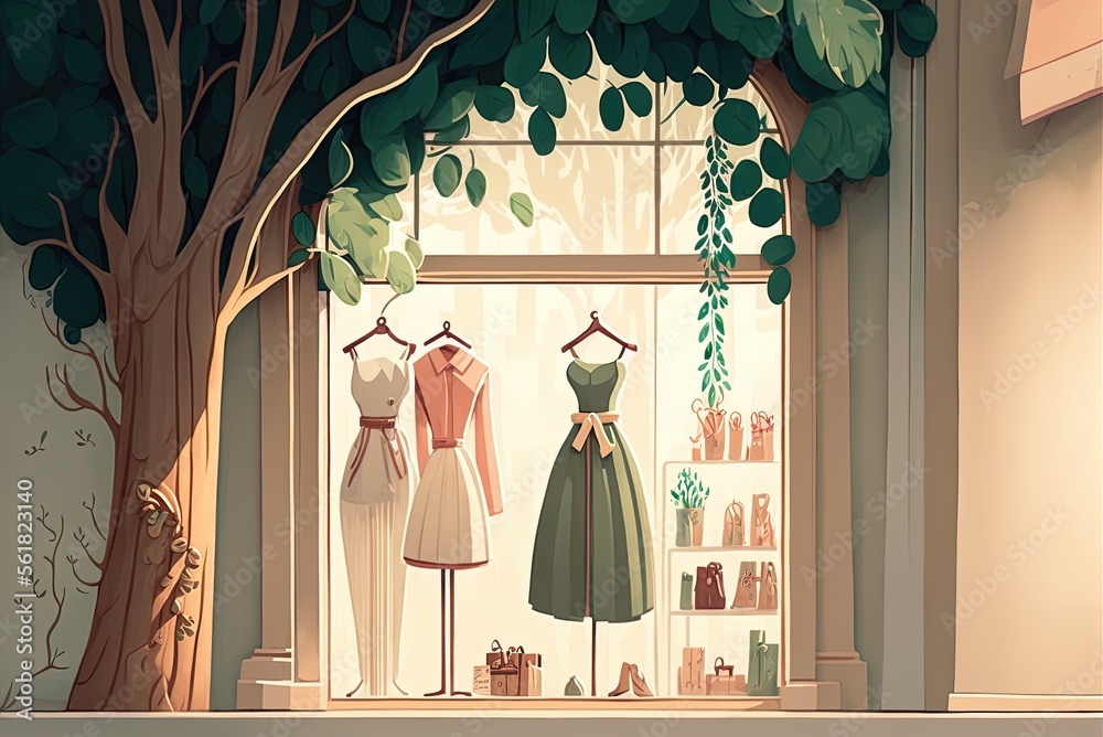 Cartoon storefront of a fashion boutique or department store. shopping ...