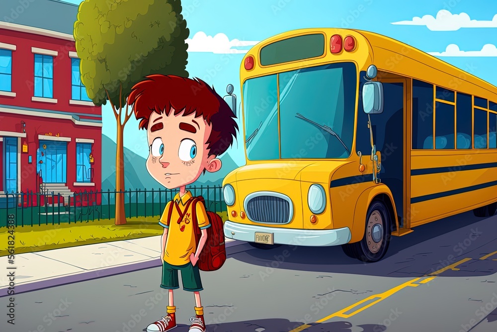 teenagers kids cartoons finished with class waiting for the school bus ...