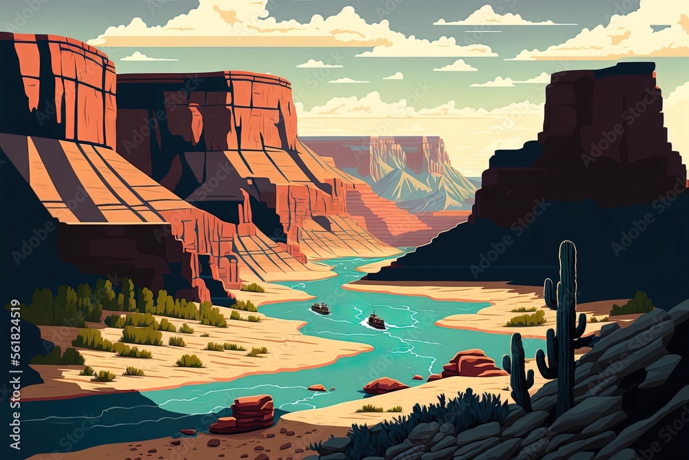The Grand Canyon on the Colorado River in Arizona, shown in cartoon ...