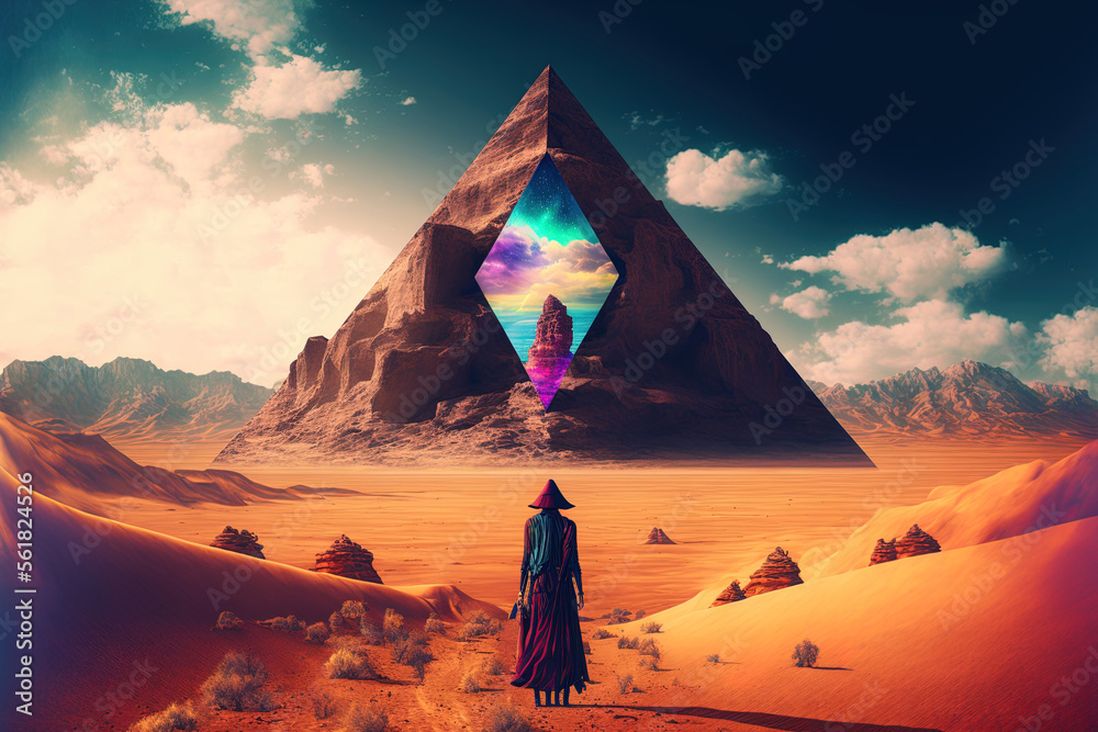 Conceptual image of a supernatural woman in a desert setting with a ...