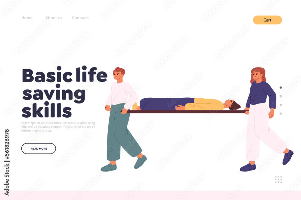 Basic life saving skills concept of landing page with man and woman ...