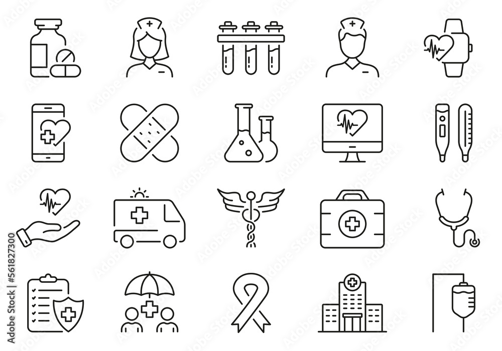 Medical Line Icon Set. Hospital Linear Pictogram. Pharmacy Clinic ...