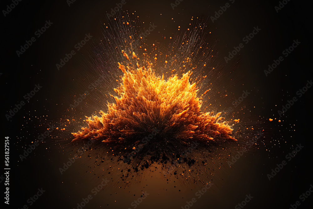 Realistic fire explosion, orange color with sparks isolated on black ...