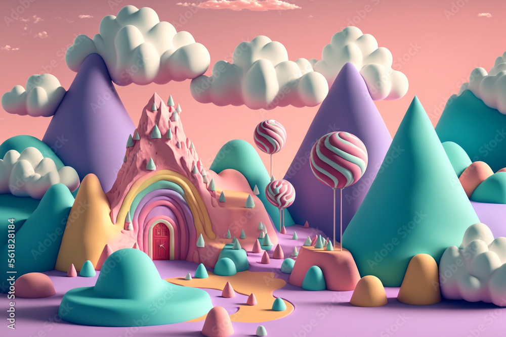 abstract candy land 3d illustration made by generative ai Stock ...