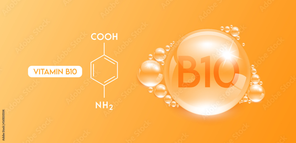 Drop water vitamin B10 orange with chemical structure. Vitamins complex ...