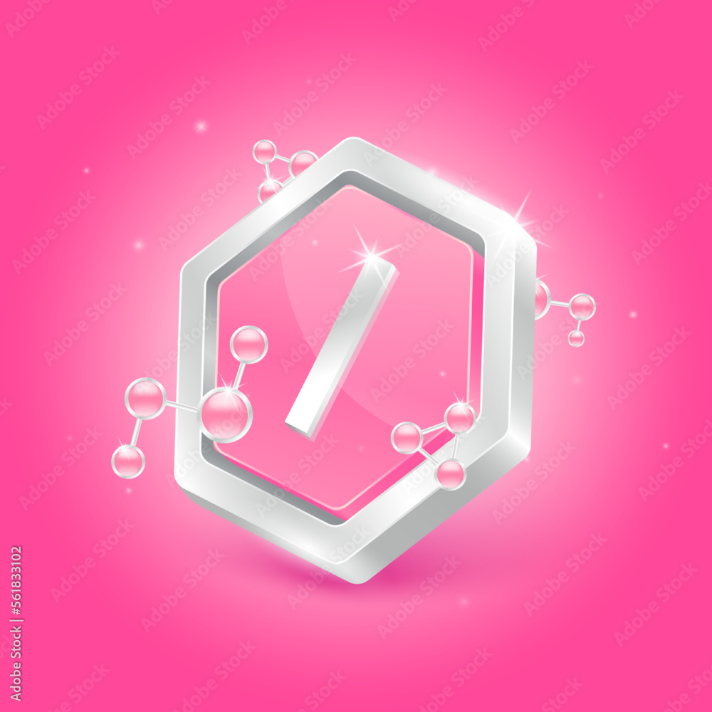 Iodine minerals in pentagon pink shape with chemical atom molecule ...