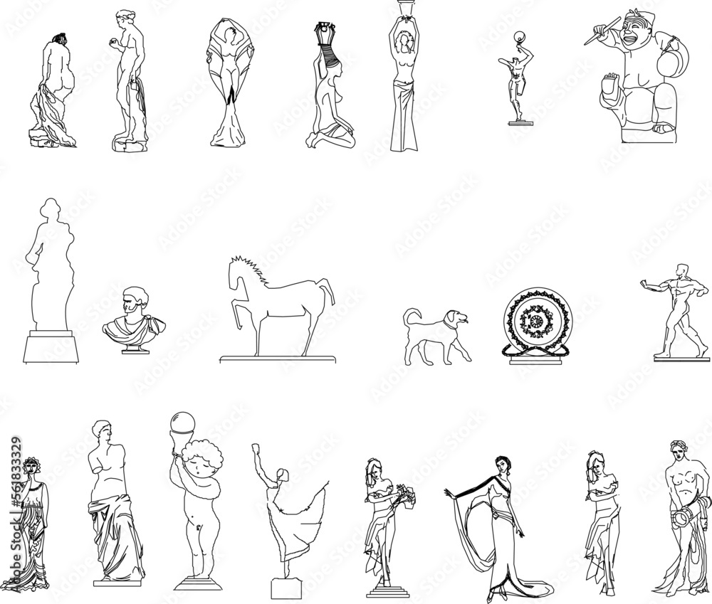 sketch vector illustration of ancient greek roman art abstract ...