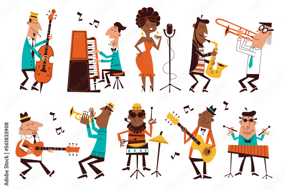 Jazz musicians. Cartoon band characters, funny people, different ...