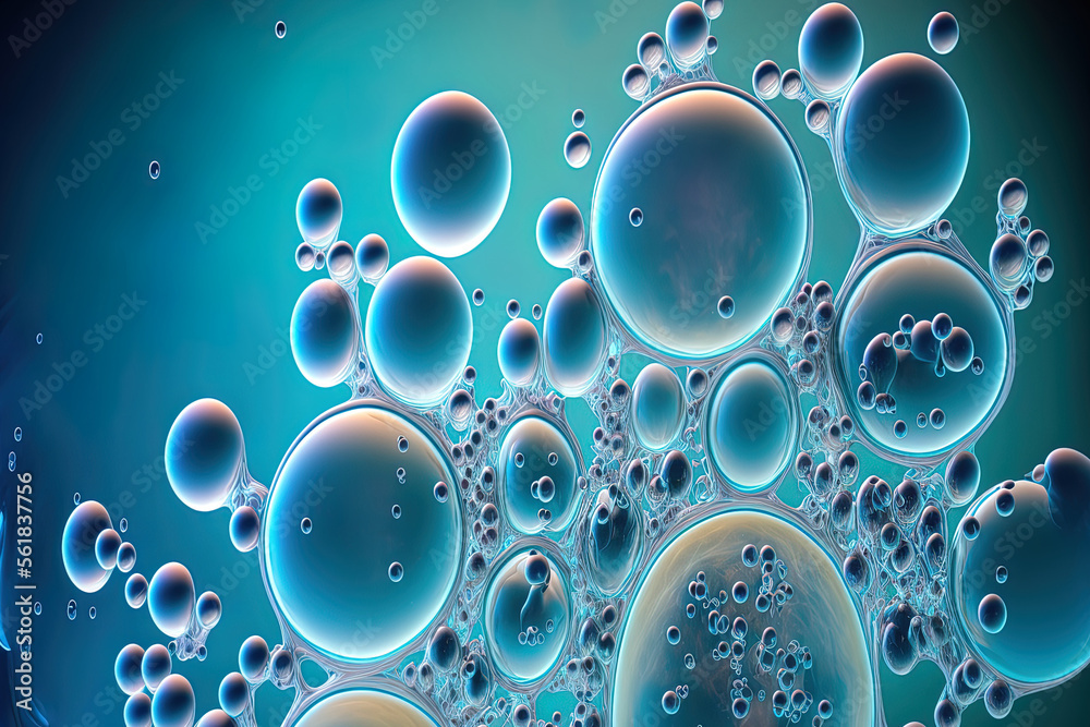 Cell and molecule theory Microscope image of a bunch of soap bubbles ...