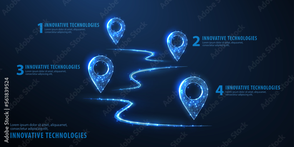 Roadmap. Infographic with four pin icons and curves that indicate route ...