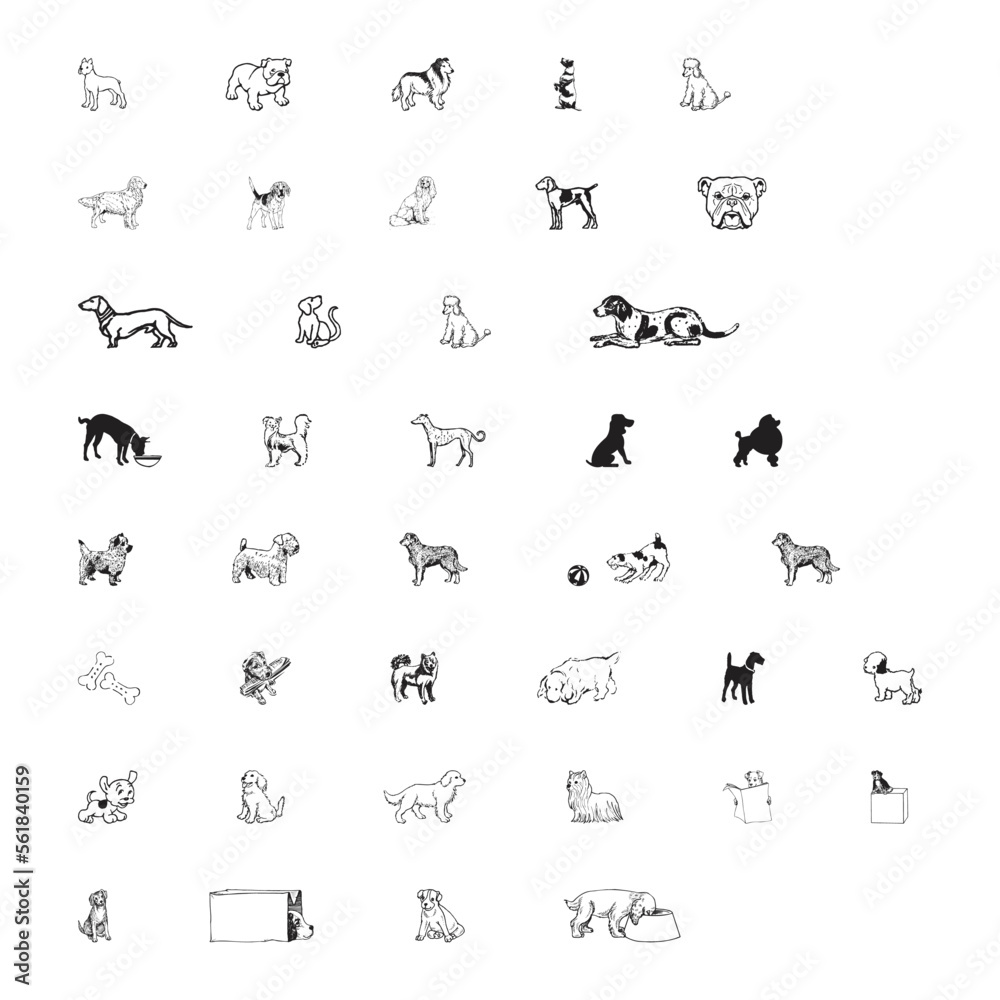 icons set set of dogs breed standing icons linear style vector ...
