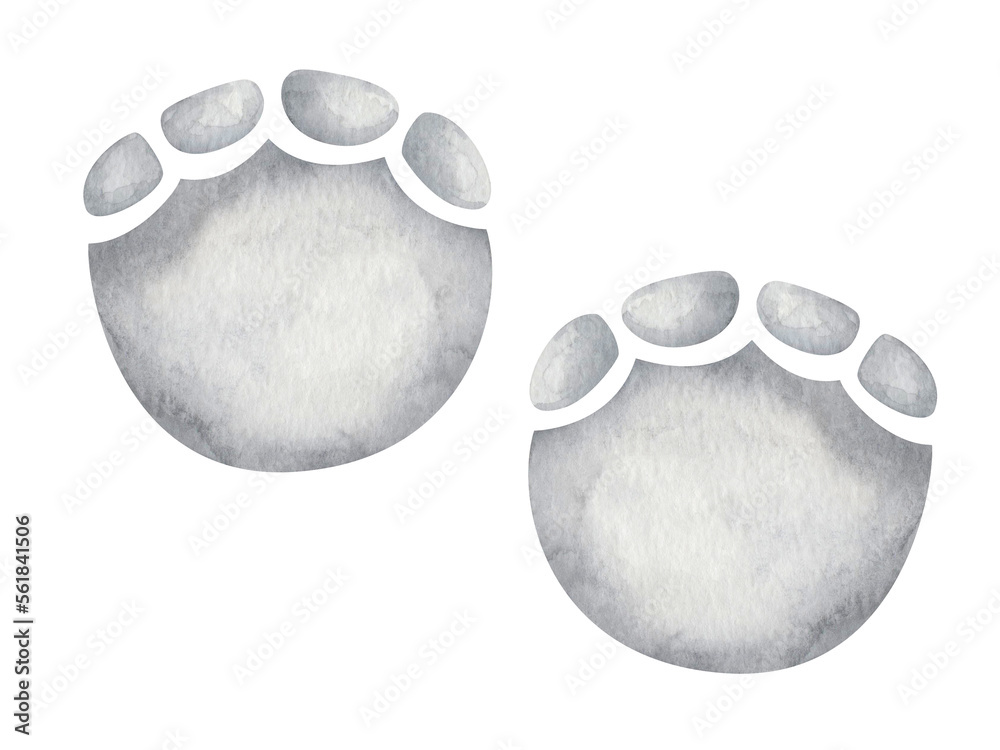Watercolor illustration of hand painted grey paw print of elephant ...