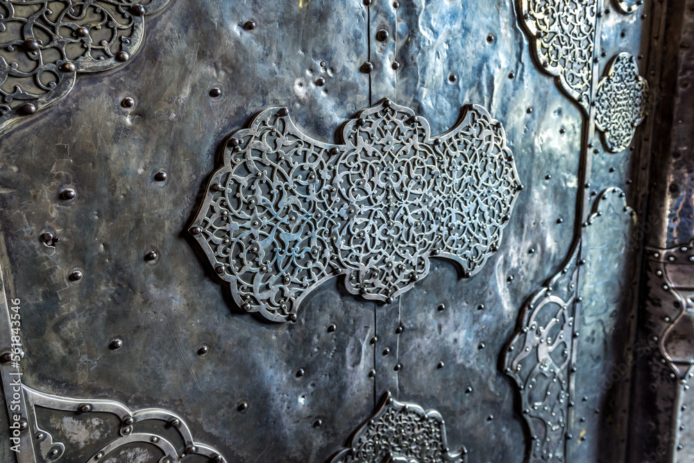 Close up on a metal gate in Shah Mosque - Imam Mosque in Isfahan city ...