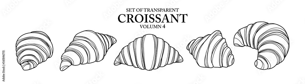 Cute hand drawn isolated black outline croissants on transparent ...