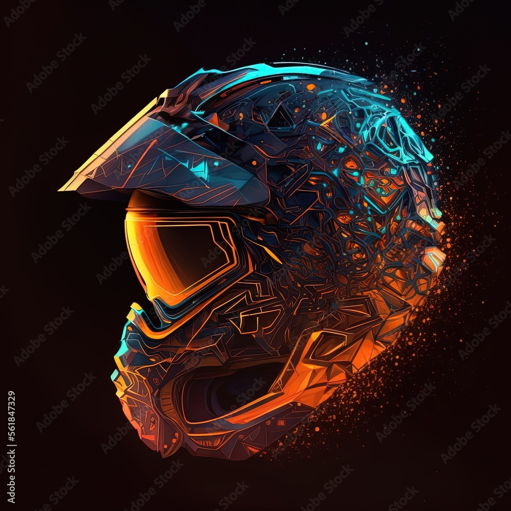 An artistic representation of a futuristic racing motorcross helmet ...