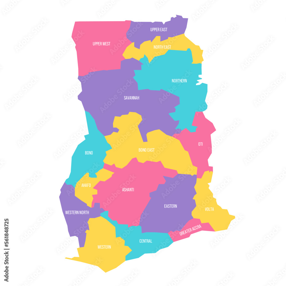 Ghana political map of administrative divisions - regions. Colorful ...