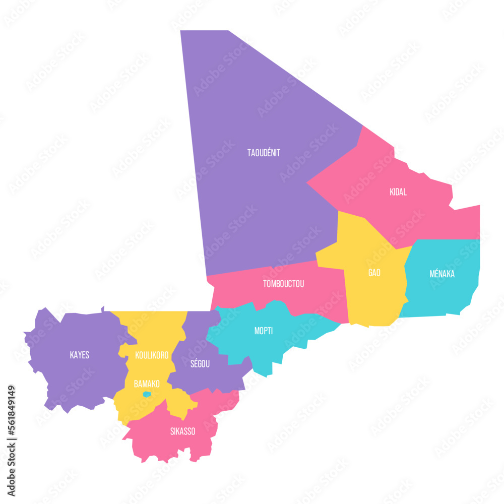 Mali political map of administrative divisions - regions and capital ...