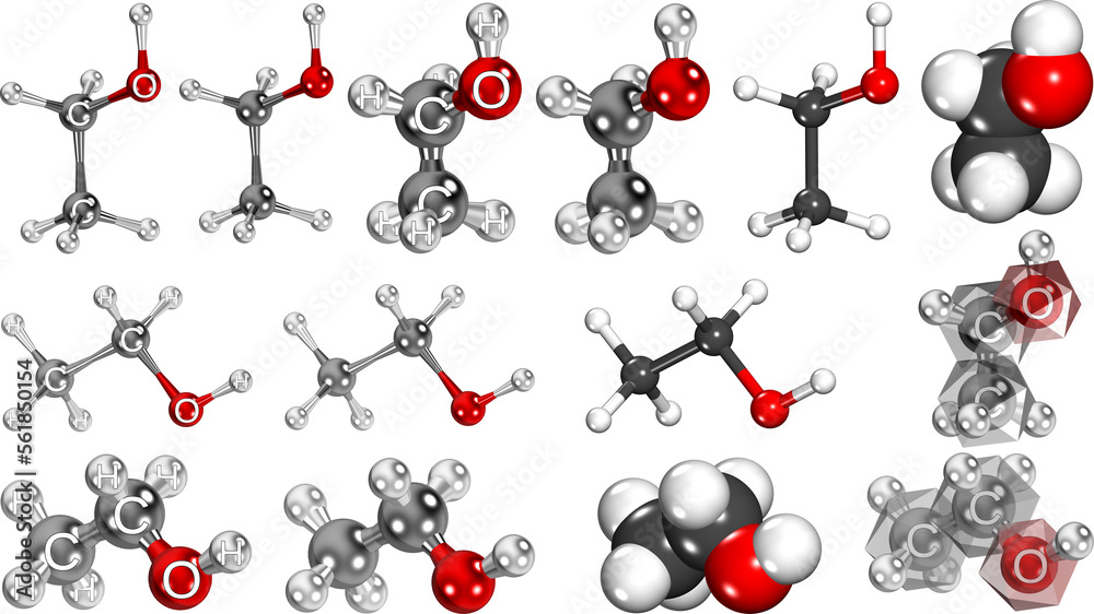 Alcohol (Ethanol: CH3OH) molecule transparent chemical structure Stock ...