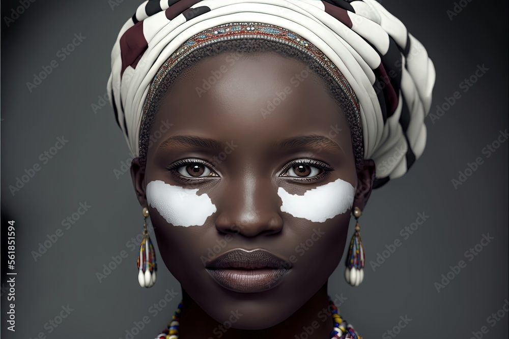 Beautiful black woman portrait with white spots and dramatic studio ...
