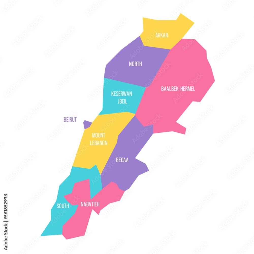 Lebanon political map of administrative divisions - governorates ...