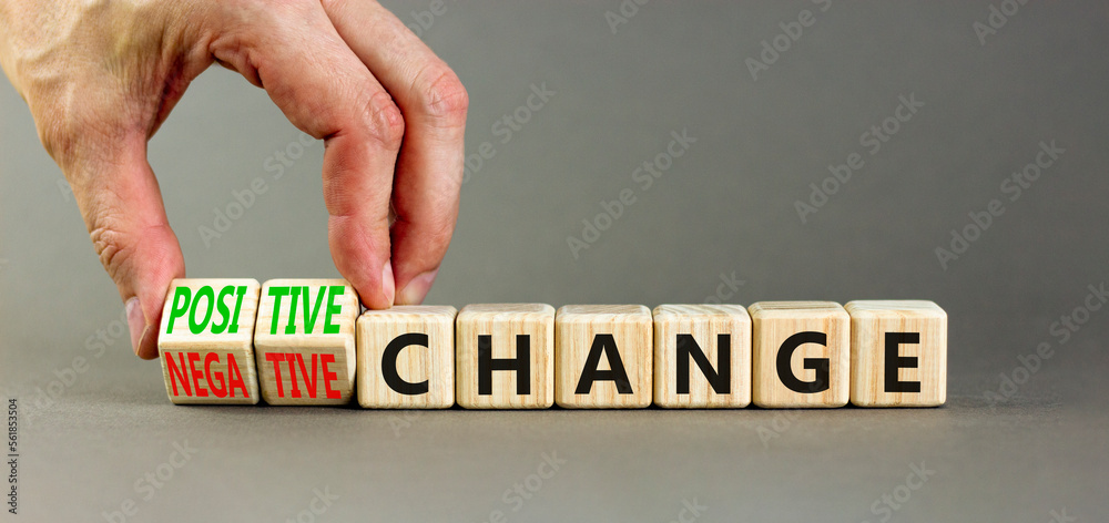 Positive or negative change symbol. Concept word Positive change Negative change on wooden cubes ...