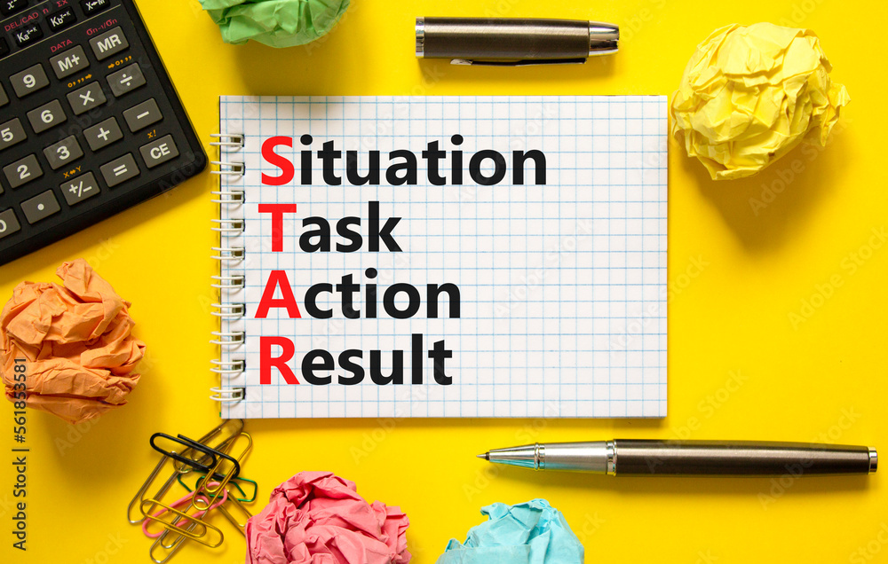 STAR situation task action result symbol. Concept words STAR situation task action result on ...