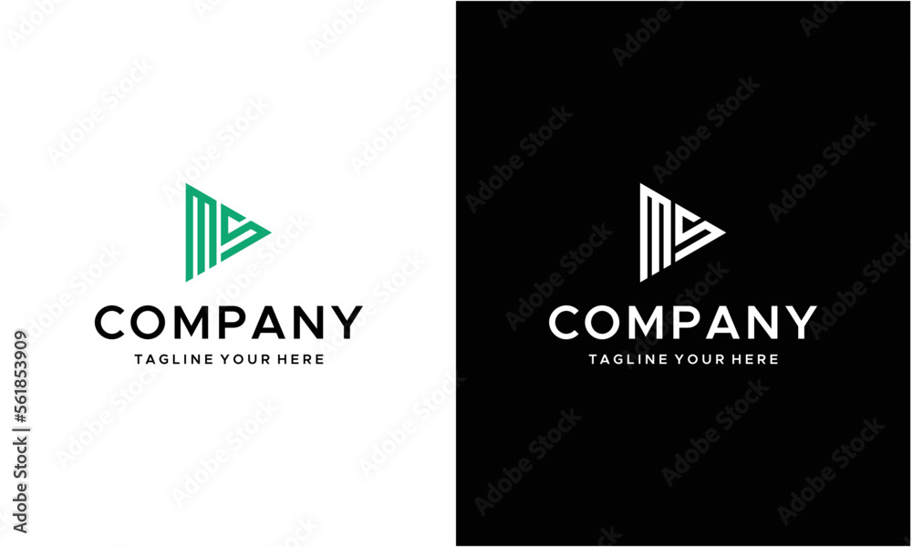 letter ms triangle logo design vector illustration template, on a black ...