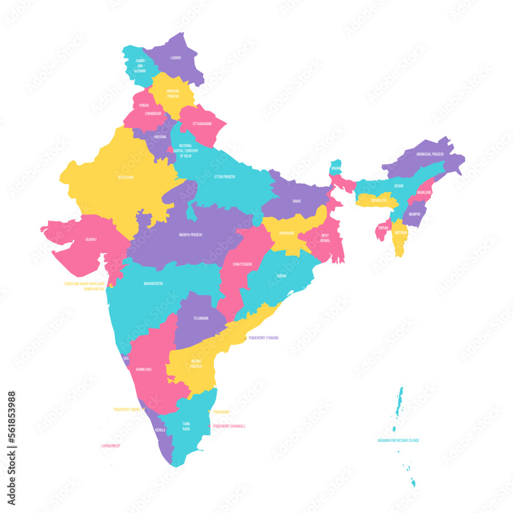 India political map of administrative divisions - states and union ...