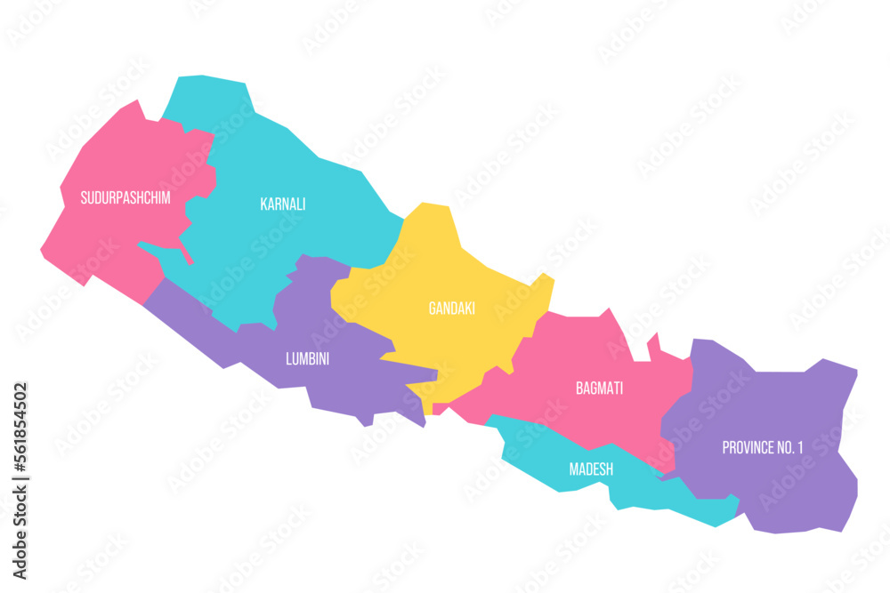 Nepal political map of administrative divisions - provinces. Colorful ...