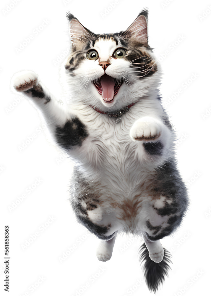 Funny cat jumping, illustration on transparent background Stock ...