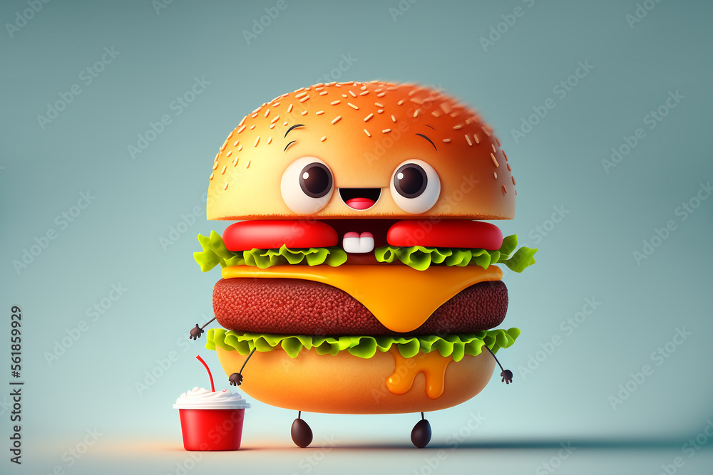 cute hamburger character and emotion, AI generate Stock Illustration ...