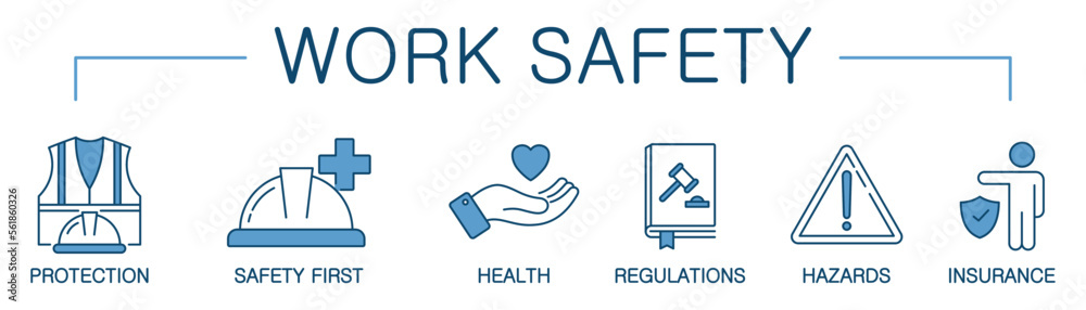 Banner Work Safety construction icon concept. Work Safety sign. Work ...