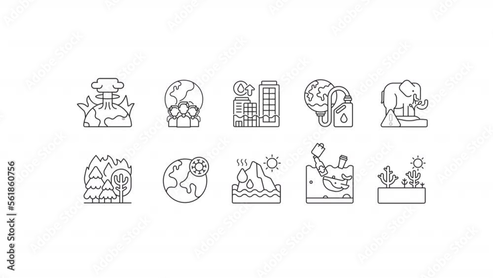 Wideo Stock: Animated crisis linear icons. Global disasters ...