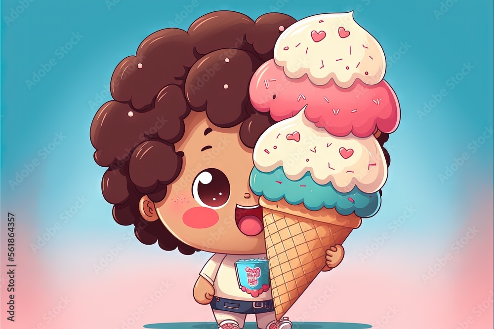 a cartoon character holding a giant ice cream cone with a heart on it's ...