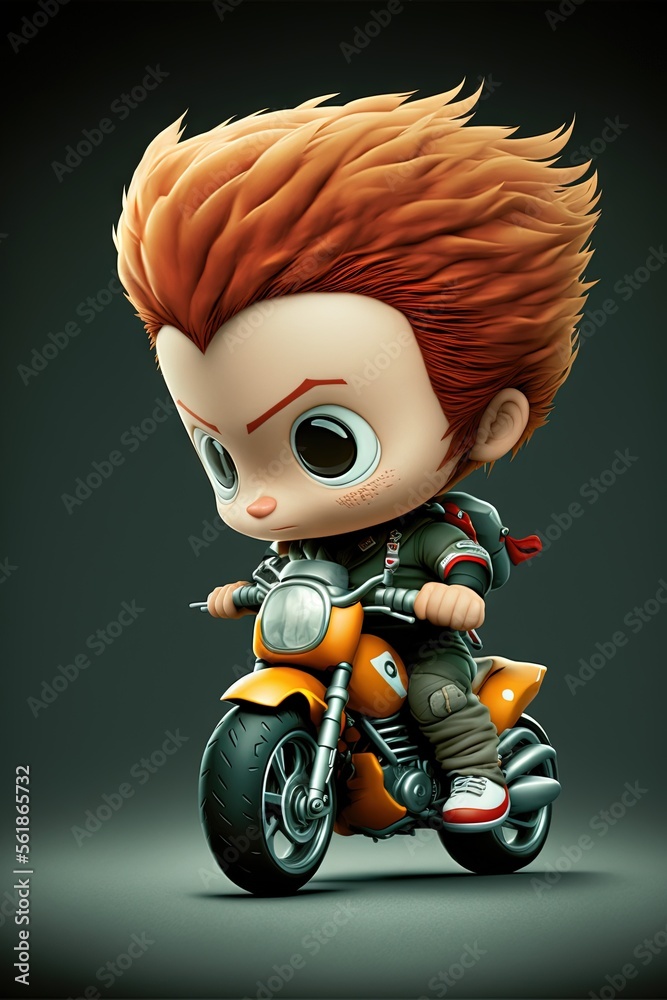 a cartoon character riding a motorcycle with a creepy look on his face ...