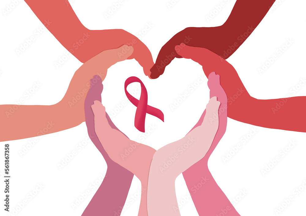 Women's hands in the shape of a pink heart. Solidarity between women ...