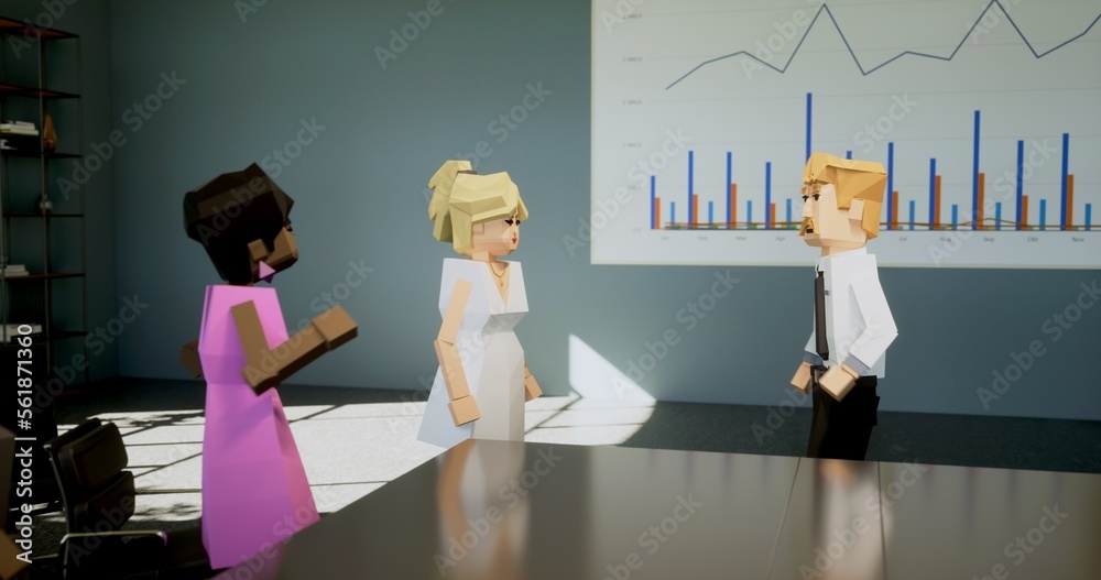 People communicate in metaverse. Employees meet and talk in a virtual ...