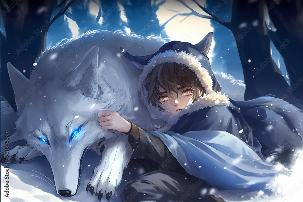 Winter Dream with a Werewolf Boy and Legendary Wolf | AI Generated Art ...