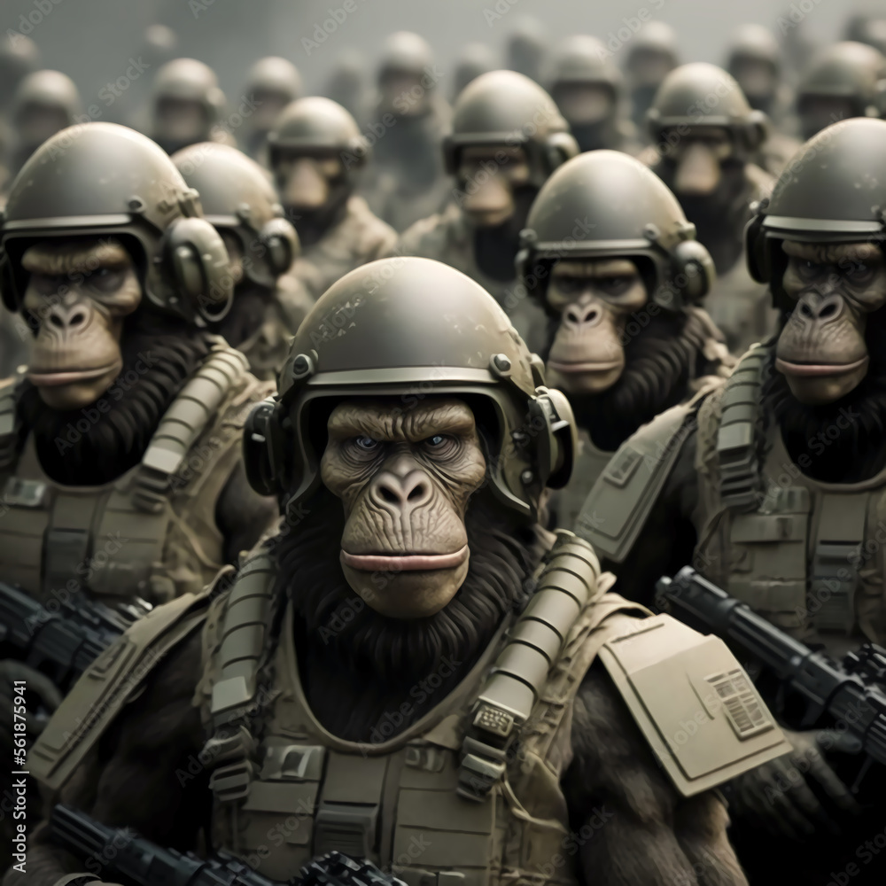 Army of animal(s) with modern weapons, army of apes Stock Illustration ...