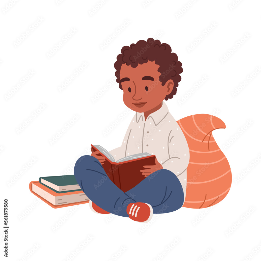 Black Boy Reading Clipart